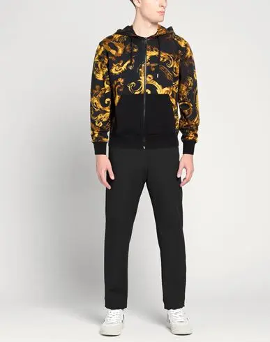 Versace Full Zip Hooded Sweatshirt With Signature Print - Black