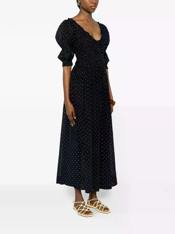DÔEN Ischia Polka-dot Midi Dress - Blue
