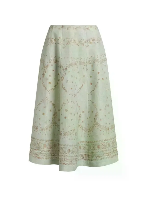 Alberta Ferretti Floral-print Flared Skirt - Green