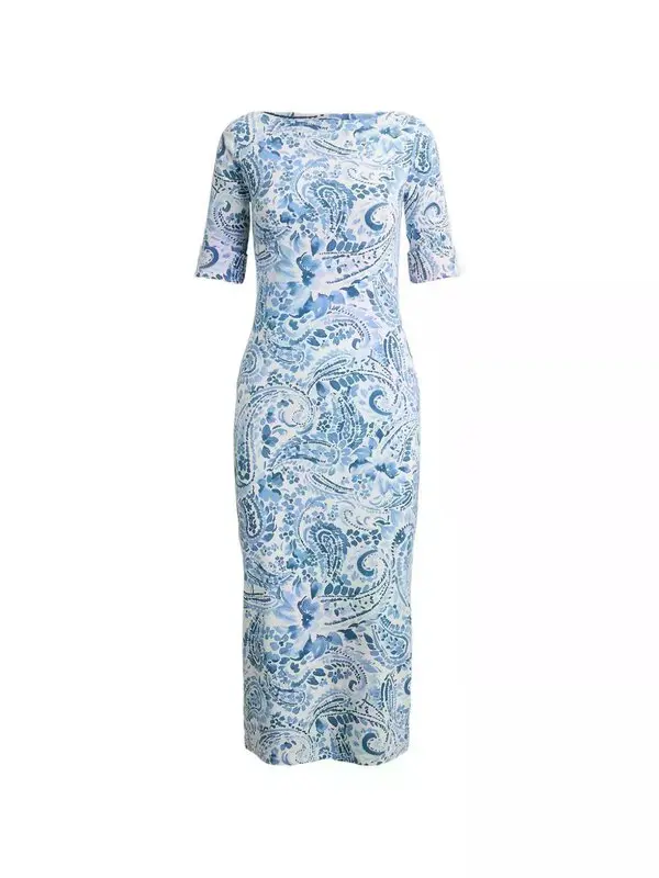 Ralph Lauren Paisley-print Boat-neck Dress - Blue