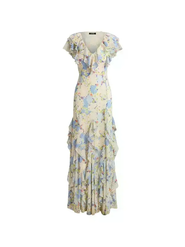 Ralph Lauren Floral-print Ruffled Dress - Neutrals
