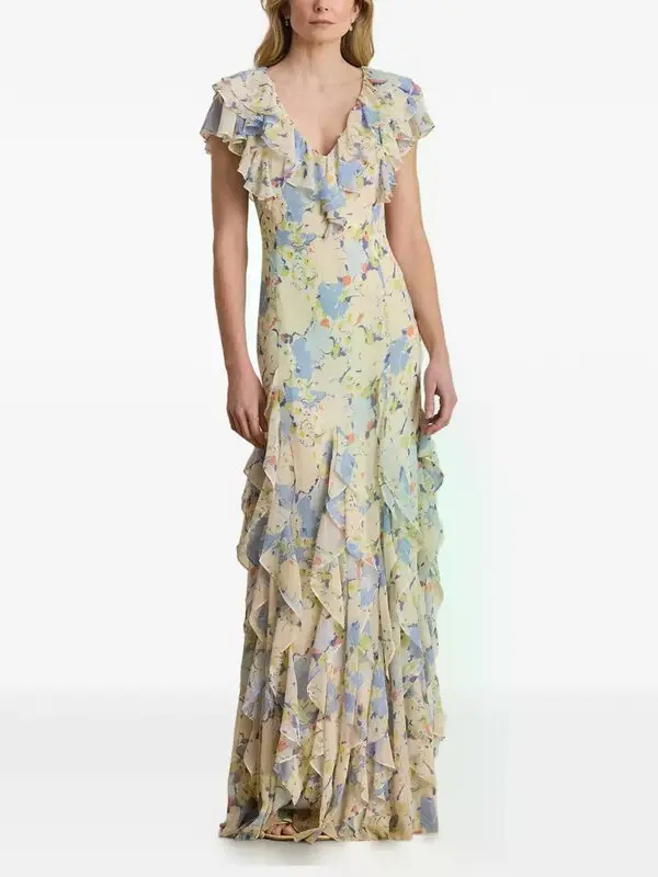 Ralph Lauren Floral-print Ruffled Dress - Neutrals