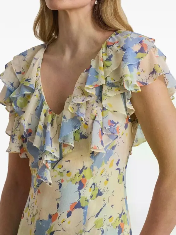 Ralph Lauren Floral-print Ruffled Dress - Neutrals