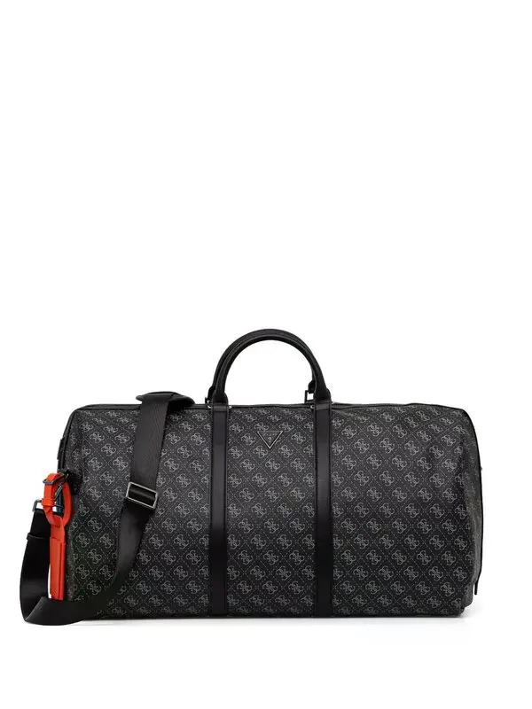 Guess Monogram-print Holdall With Logo Plaque - Black