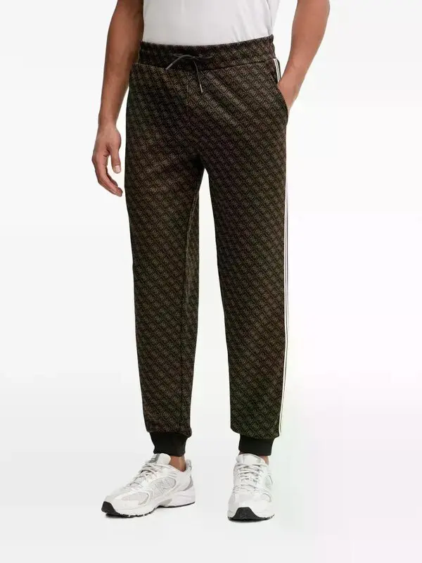 Guess Monogram-print Side-stripe Track Pants - Brown