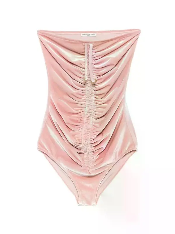 Veronique Leroy Ruched Velvet Bodysuit - Pink