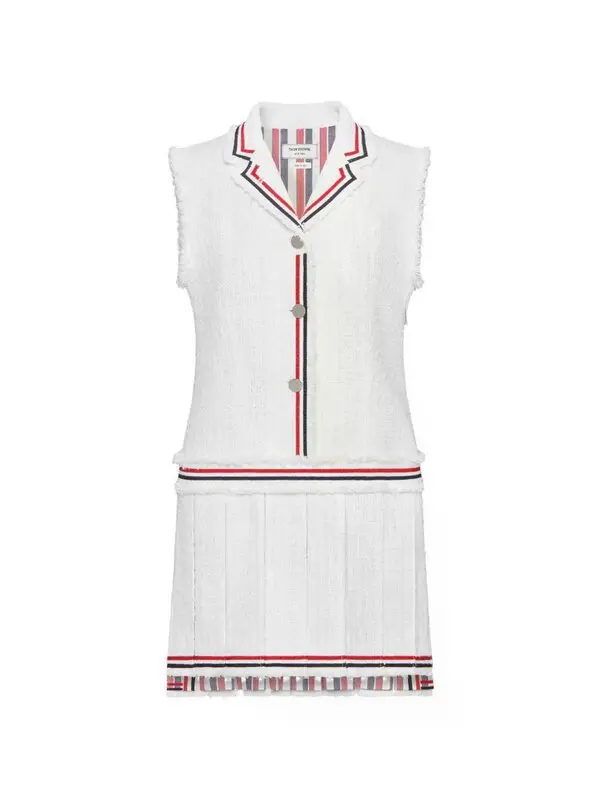 Thom Browne Tweed Pleated Sportcoat Dress - White