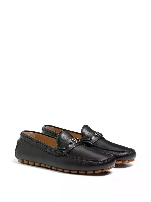 Valentino Garavani Buffalo Leather Driver Loafers - Black