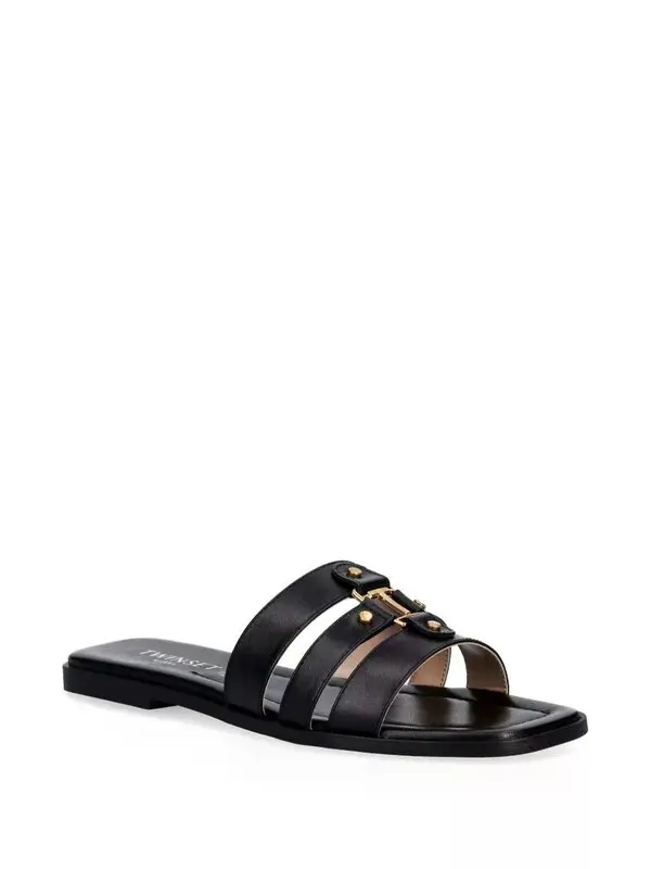 TWINSET Leather Sliders With Logo Plaque - Black