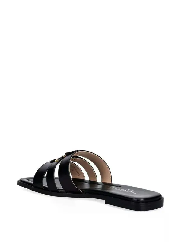 TWINSET Leather Sliders With Logo Plaque - Black