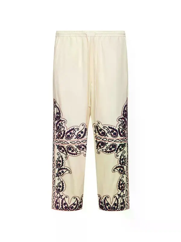 BAZISZT Memento Paisley-embroidered Trousers - Neutrals