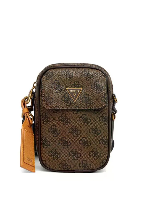 Guess Milano Monogram-print Logo-plaque Cross Body Bag - Brown