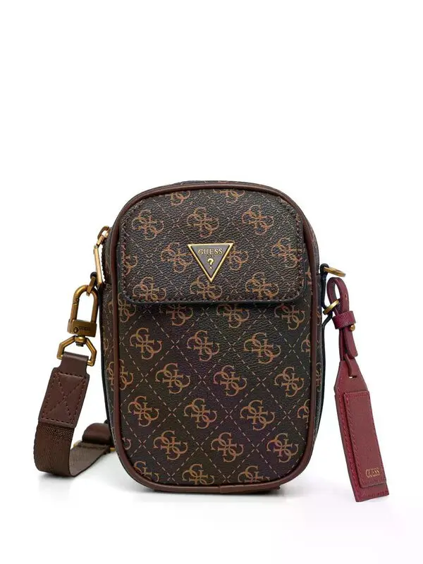 Guess Monogram-print Quilted Messenger Bag - Brown