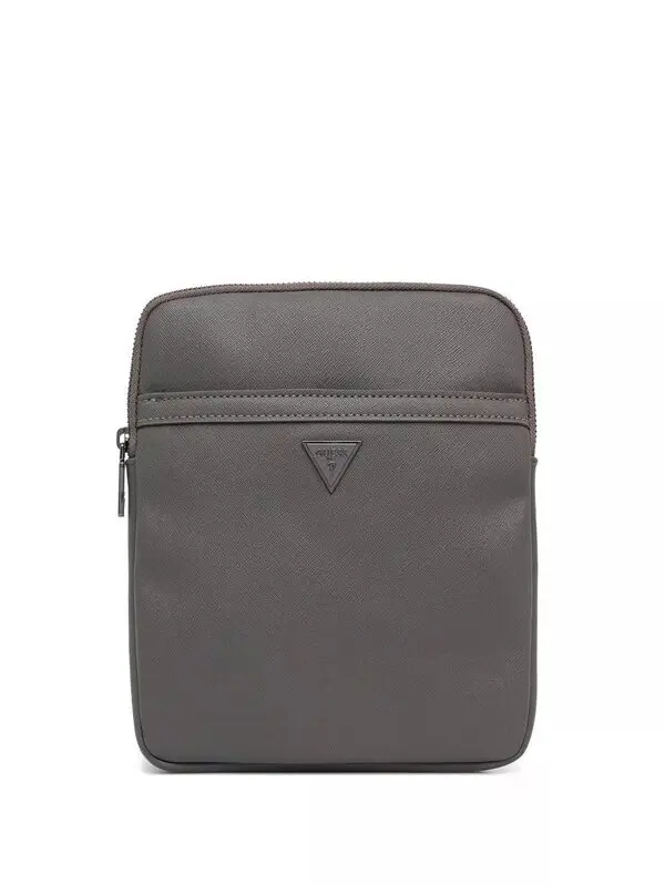 Guess Logo-plaque Cross-hatch Messenger Bag - Grey