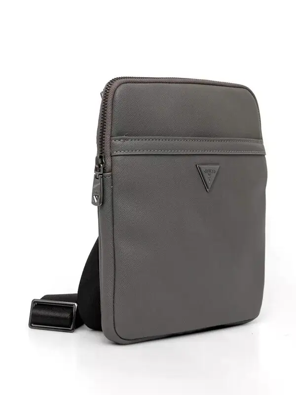 Guess Logo-plaque Cross-hatch Messenger Bag - Grey