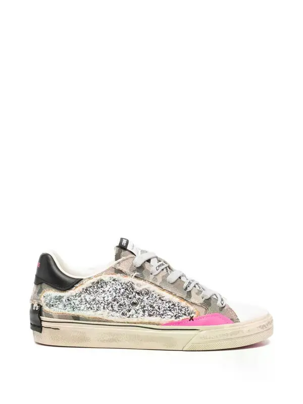 CRIME LONDON Glitter-embellished Camouflage-print Sneakers - Grey