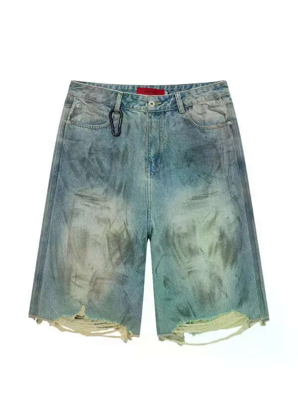 ACUPUNCTURE 1993 Distressed Faded-effect Denim Shorts - Blue