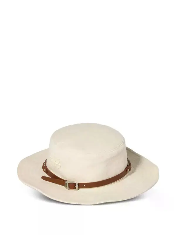 Miu Miu Drill Hat With Leather Strap - Neutrals