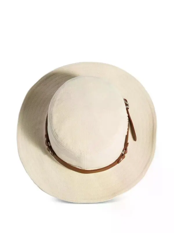 Miu Miu Cotton Drill Hat With Leather Strap - Neutrals