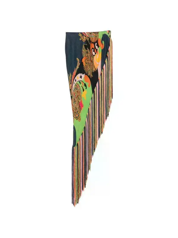 Etro Silkl Jacquard Scarf With Fringing And Floral-paisley Motif - Blue