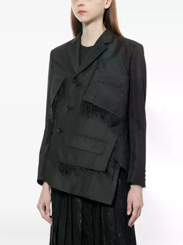 Comme Des Garçons Asymmetric Frayed-trim Single-breasted Blazer
