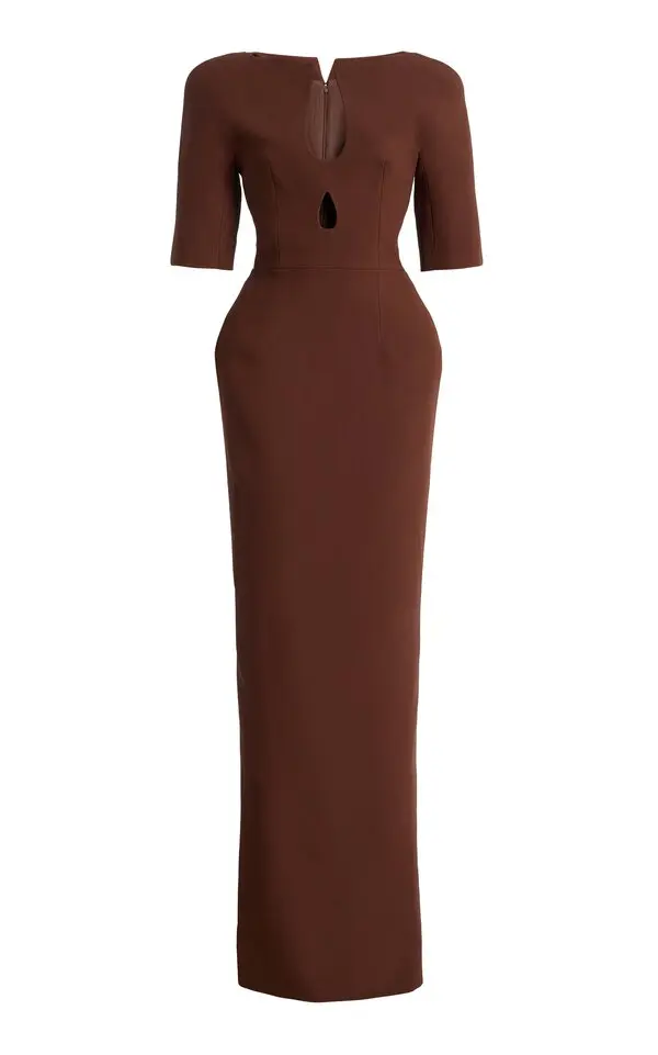 HARITHAND Exclusive Cutout Double Crepe Maxi Dress - Brown