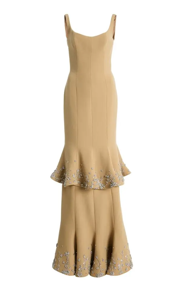 HARITHAND Exclusive Tiered Double Crepe Maxi Dress - Nude