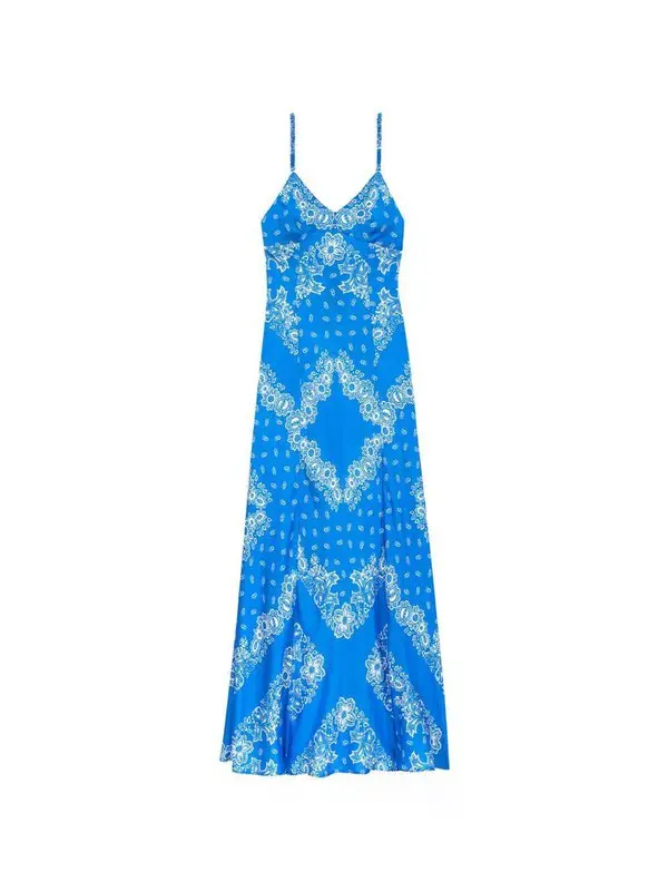 Maje Graphic Bandana Print Maxi Dress - Blue