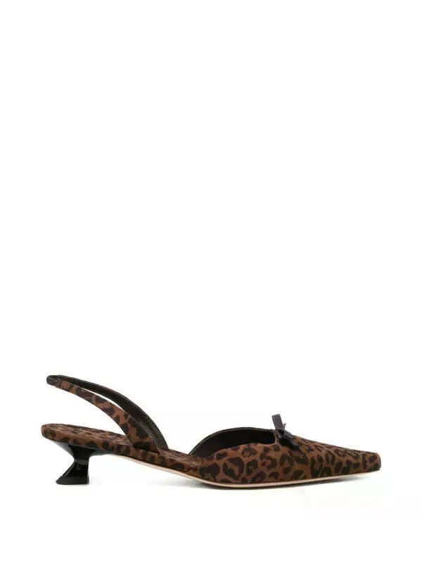 3JUIN Leopard-print Bow-detail Slingback Pumps - Brown
