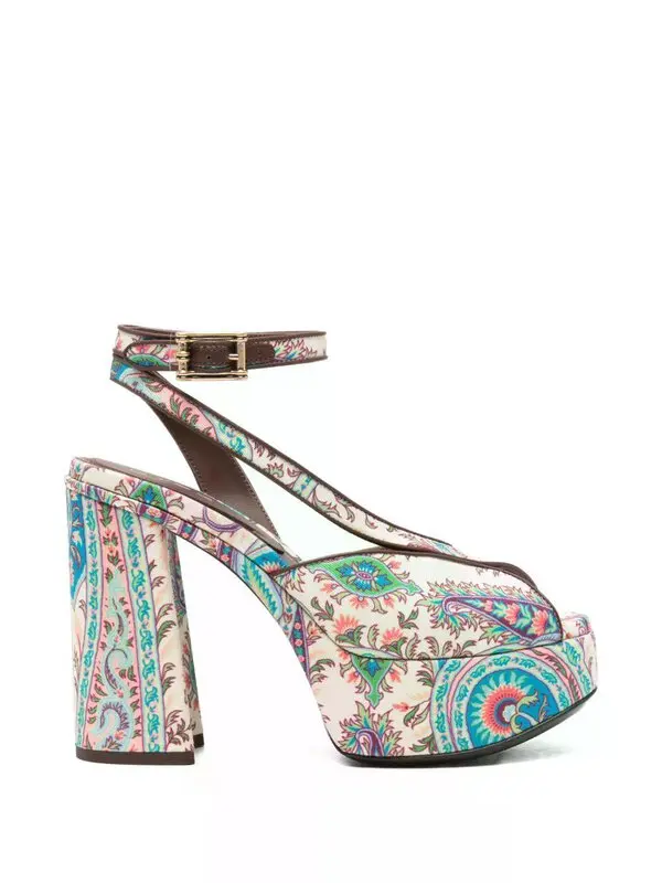 Etro Paisley-pattern Platform-heel Sandals - Neutrals