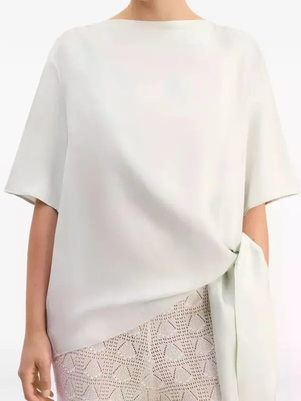 Loulou De Saison Mano Gathered Knot Silk Top - Neutrals