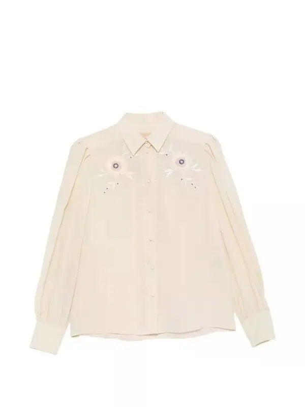 Valentino Garavani Floral-embroidered Pleated-sleeve Blouse - Neutrals