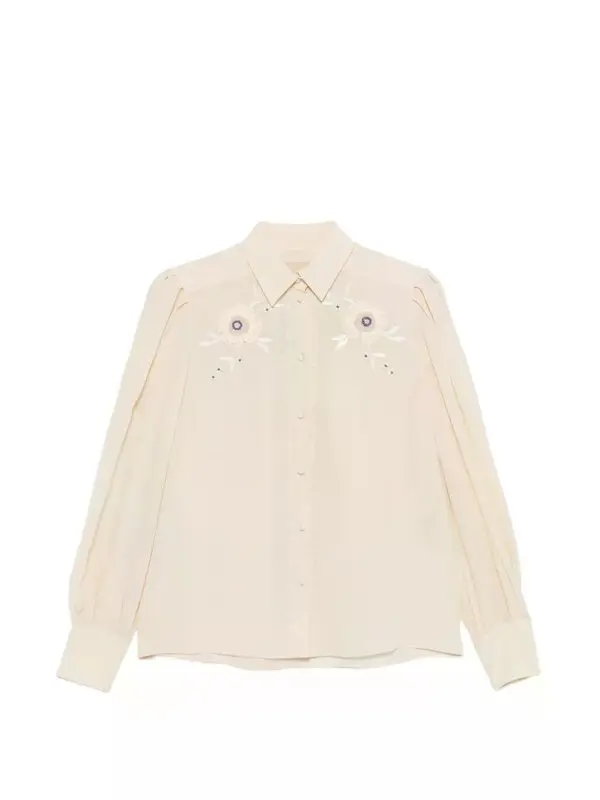 Valentino Garavani Floral-embroidered Pleated-sleeve Blouse