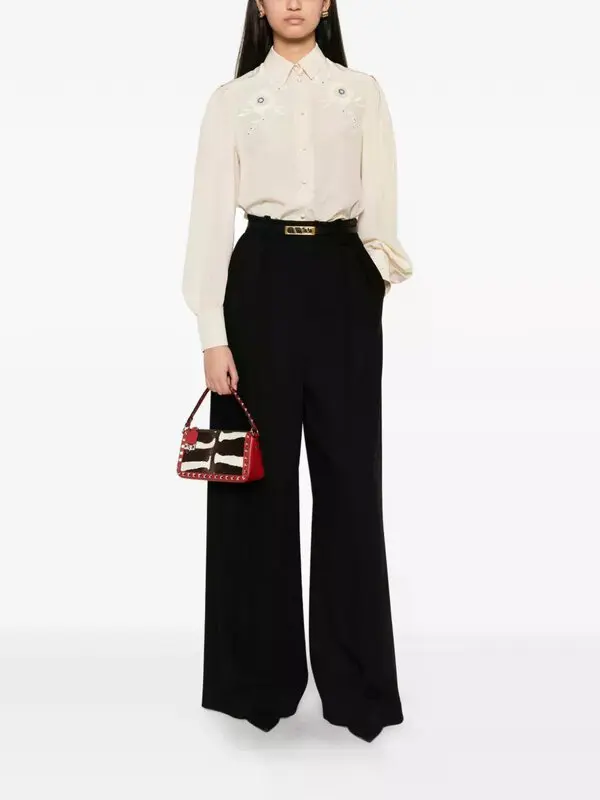 Valentino Garavani Floral-embroidered Pleated-sleeve Blouse