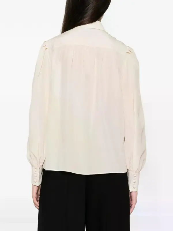 Valentino Garavani Floral-embroidered Pleated-sleeve Blouse