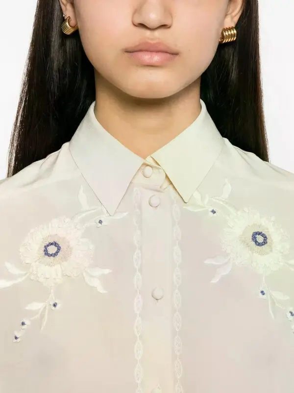 Valentino Garavani Floral-embroidered Pleated-sleeve Blouse