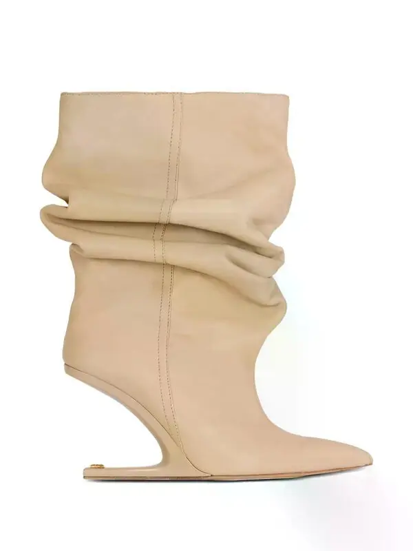 Balmain Ruched Smooth Leather Ankle Boots - Neutrals