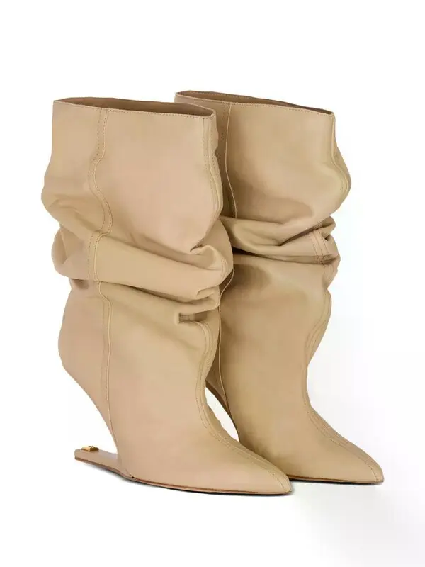 Balmain Ruched Smooth Leather Ankle Boots - Neutrals