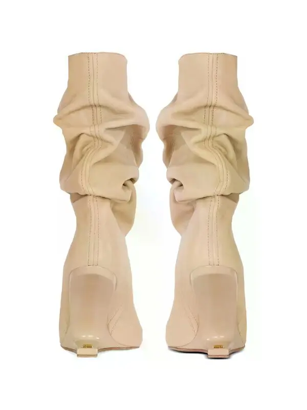 Balmain Ruched Smooth Leather Ankle Boots - Neutrals