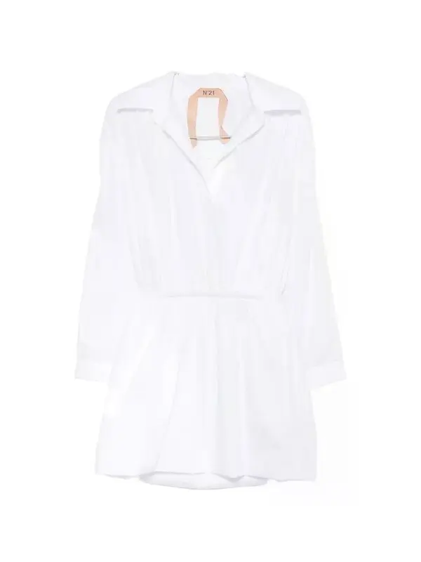 N°21 Gathered Long-sleeve Mini Dress - White