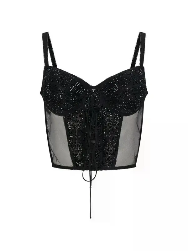 Ermanno Scervino Bead-embellished Lace-up Top