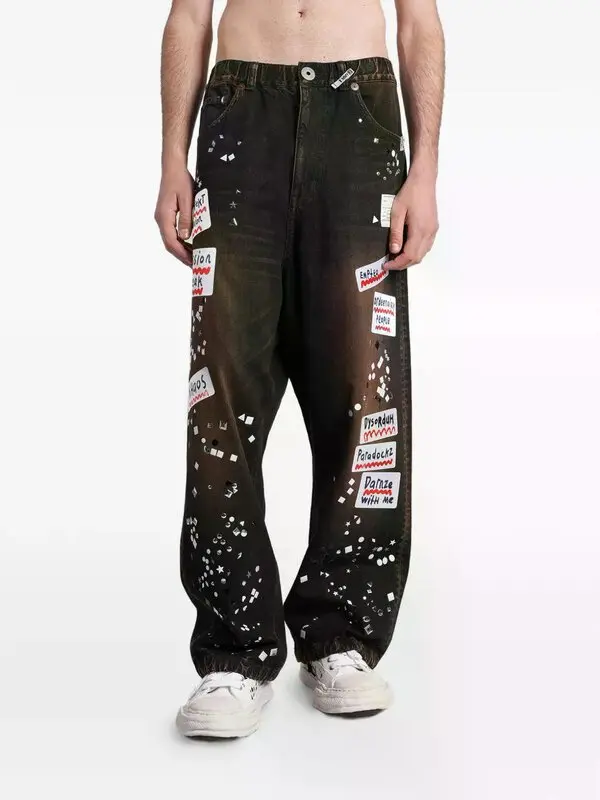 Mihara Yasuhiro Patch-detail Stud-embellished Jeans - Black