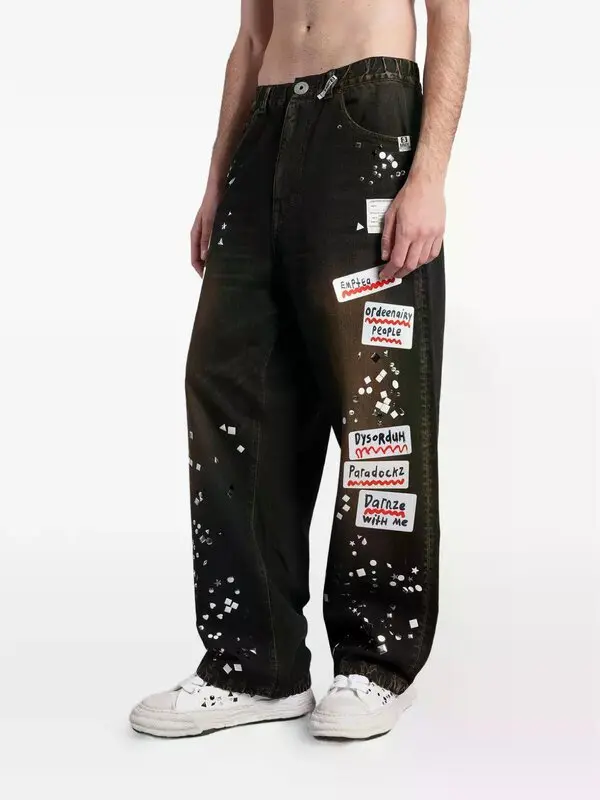Mihara Yasuhiro Patch-detail Stud-embellished Jeans