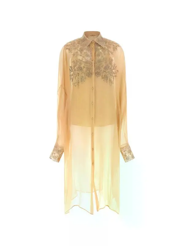 Ermanno Scervino Embroidered Silk Shirt Dress - Neutrals