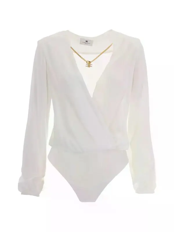 Elisabetta Franchi Draped Chain-detail Bodysuit - White