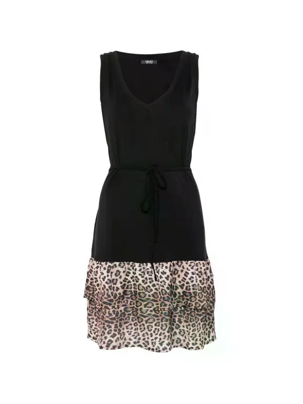 Liu Jo Leopard Print V-neck Sleeveless Drawstring Waist Tiered Dress