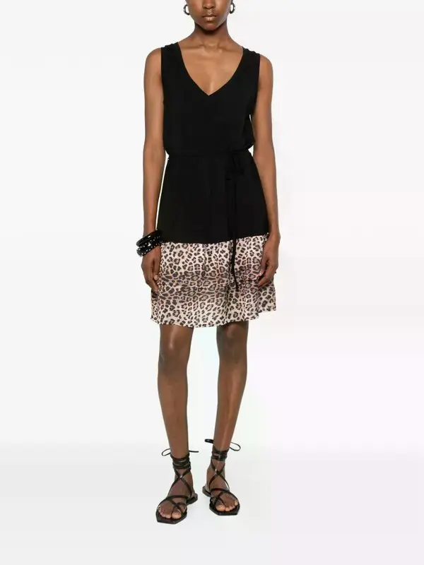 Liu Jo Leopard Print V-neck Sleeveless Drawstring Waist Tiered Dress