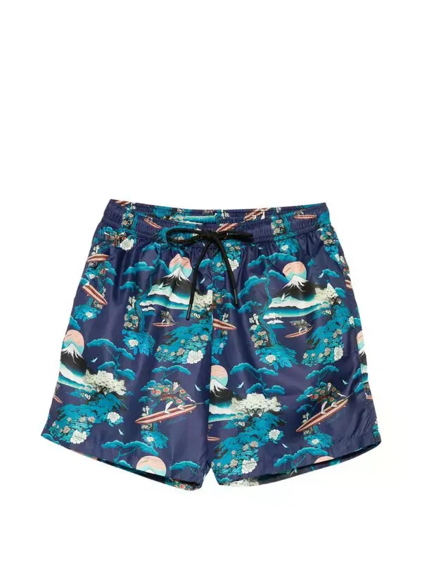 MAUNA KEA Graphic-print Drawstring-waist Swim Shorts - Blue