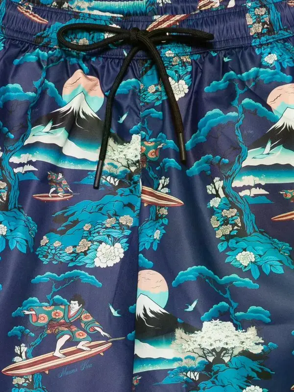 MAUNA KEA Graphic-print Drawstring-waist Swim Shorts - Blue
