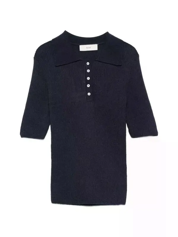 DUNST Ribbed-knit Polo Shirt - Blue